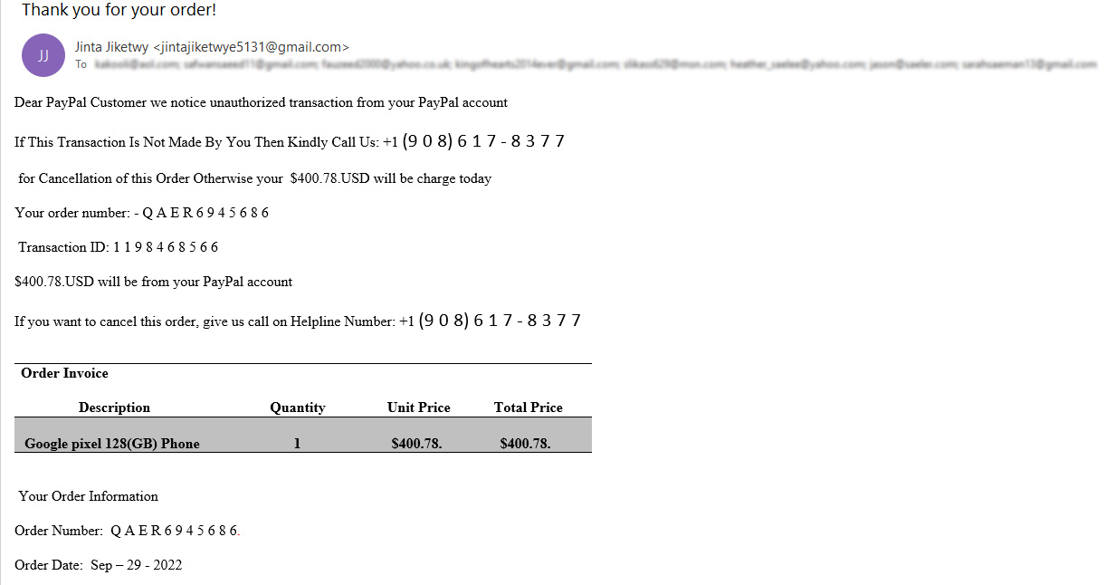 PayPal unauthorized transaction notice PayPal unauthorized transaction notice